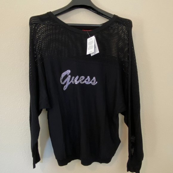 Guess | Sweaters | Guess Women Medium Sweater Top Bling Rhinestone Logo ...